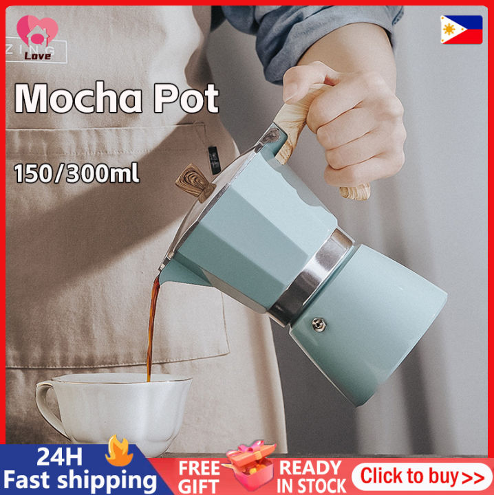 150ML/300ML Mocha Pot Italian Mocha Coffee Handmade Coffee Pot Wooden ...