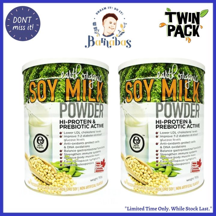 {TWIN PACK} Earth Organic Soy Milk Powder (Hi Protein & Prebiotic Active) 有机豆奶高蛋白质 (750g x 2 ...