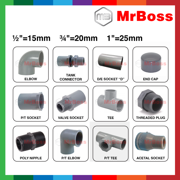 PVC PIPE PVC FITTING 15mm 20mm 25mm CONNECTOR SOCKET ELBOW TEE PT SOCKET VALVE SOCKET END CAP ...