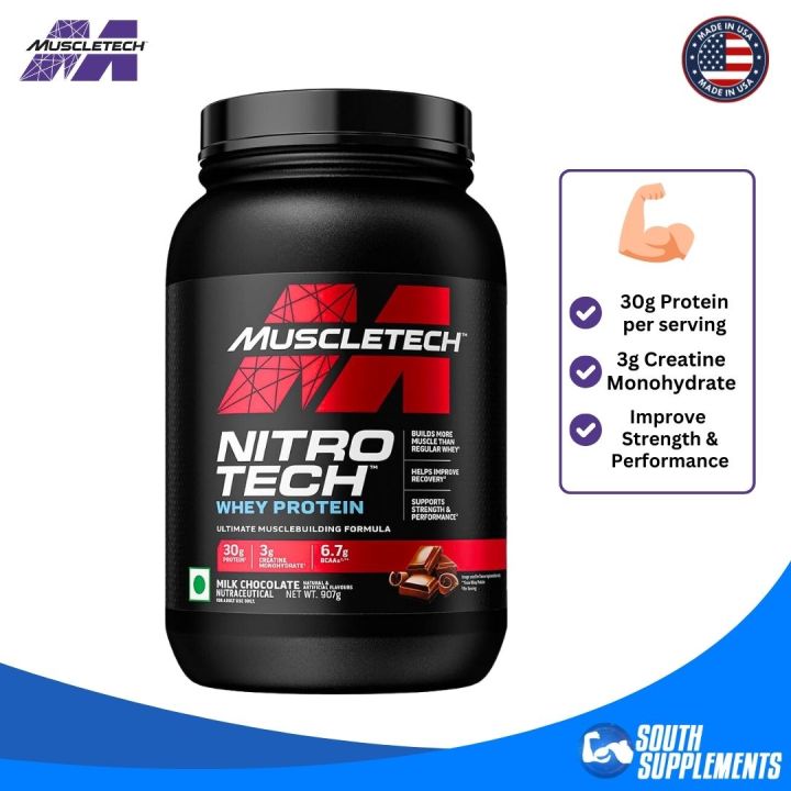 NITROTECH Whey Protein - 30g Protein, 6.8g of BCAA, 3g Creatine | 2lbs ...