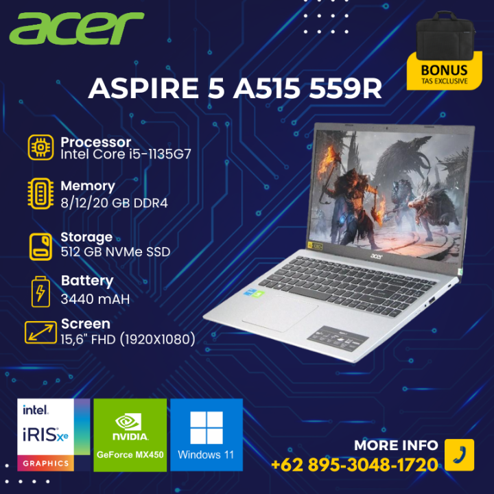 LAPTOP ACER GAMING ASPIRE 5 A515-56G-559R INTEL CORE i5 1135G7 SSD ...