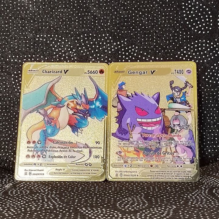 5000 HP Metal Pokemon Cards Spanish Mewtwo Charizard Pikachu Gengar ...