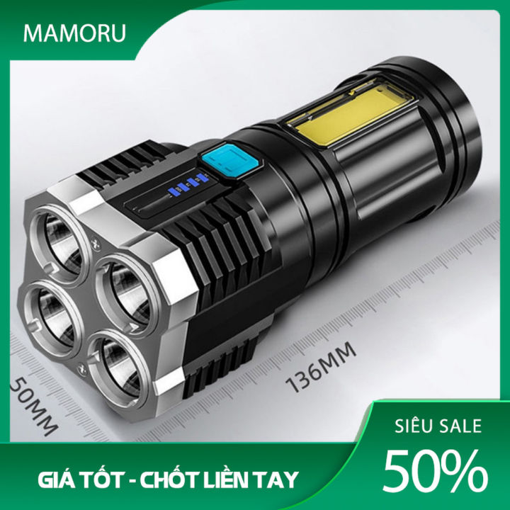 Đèn pin chiếu xa 4 bóng đèn Pin cầm tay sạc tích điện usb đa năng - MAMORU | Lazada.vn