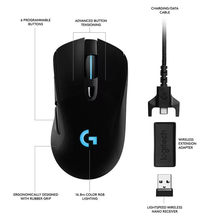 Logitech G703 HERO Wireless Gaming Mouse, LIGHTSYNC RGB, 6 Programmable ...