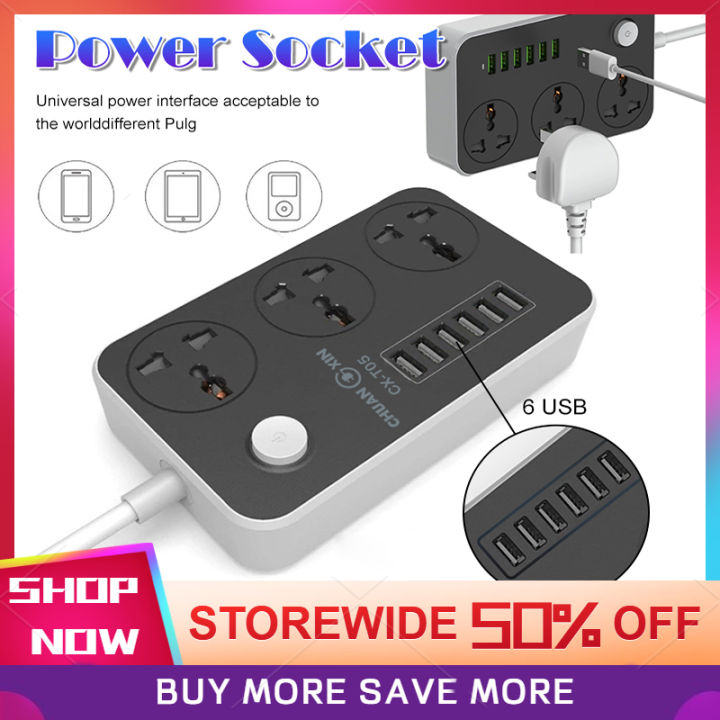 Extension Plug 4m Power Strip 3 Universal Power Socket With 6 Usb Ports 2500w And Uk Plug