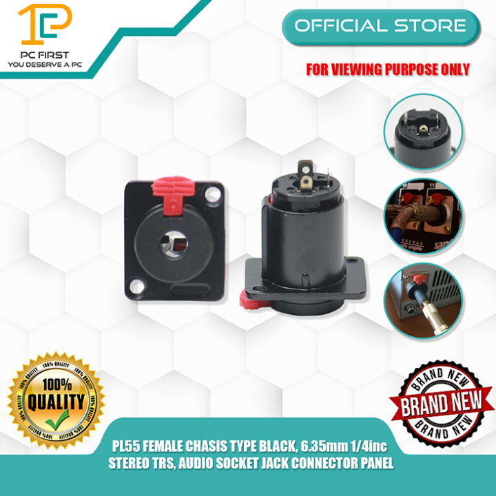 PL55 FEMALE CHASIS TYPE BLACK, 6.35mm 1/4inc STEREO TRS, AUDIO SOCKET ...