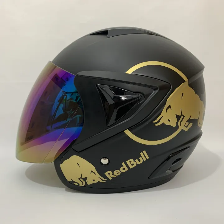 Helm JP13 Red Bull (Gold) Hitam Doff - Polos Solid - Single Visor ...