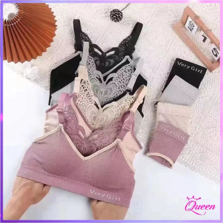 Queen】Bra Sport BH Wanita 1 Set Bra Model Seamless Renda Kupu-Kupu dan ...