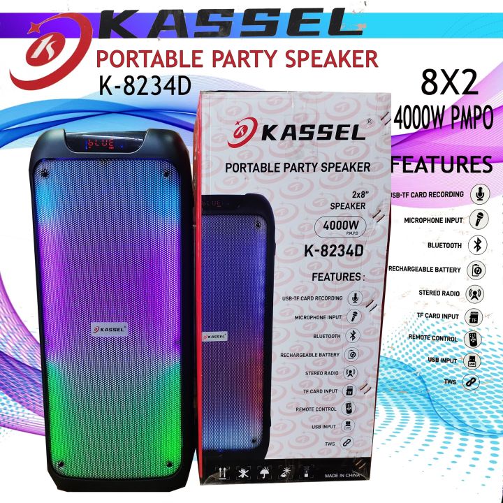 kassel k8234d PORTABLE PARTY SPEAKER 6 INCHES X2 4000WPMPO W WIRLESS ...