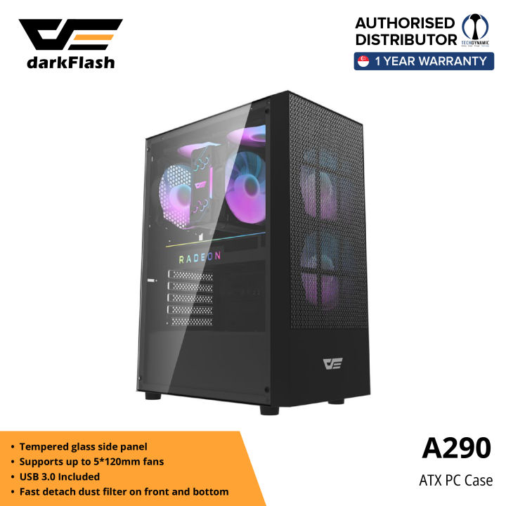 darkFlash A290 TG ATX PC Case - Tempered Glass Gaming Case Black (3x12cm ARGB SYNC fans ...