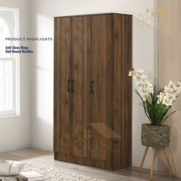 MYHOUSE Furniture Kayu Rak Baju Murah 3 Door Wooden Wardrobe Cabinet ...