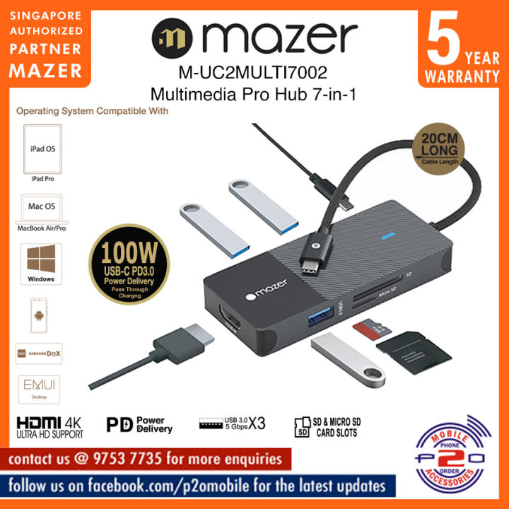 Mazer M-UC2MULTI7002 USB-C Multimedia Pro Hub 7-in-1 Black Edition ...