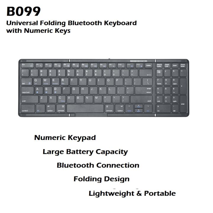 B099 - Universal Folding Portable Bluetooth Keyboard with Numeric Keys ...