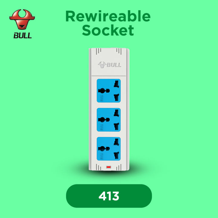 Bull Rewireable Extension Socket 413 2500w 3 Outlets 10A | Lazada PH