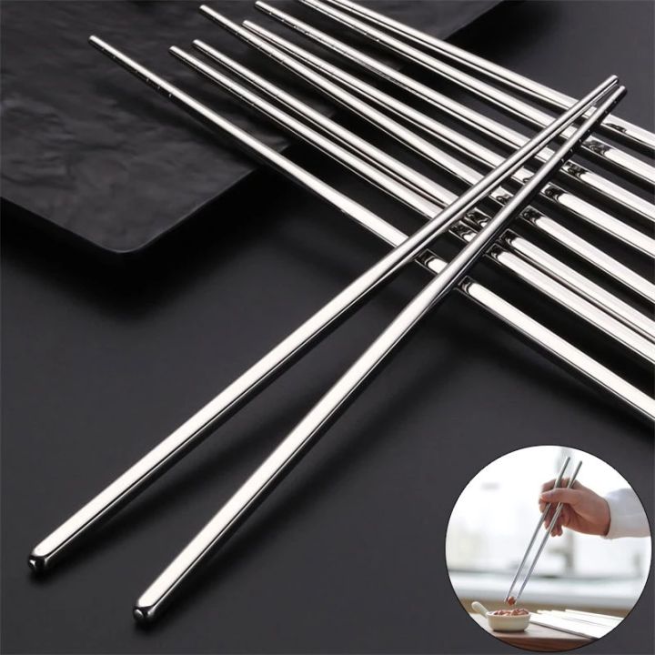 【Ready Stock】Stainless Steel Chopsticks Set Korean Metal Non-slip Steel ...