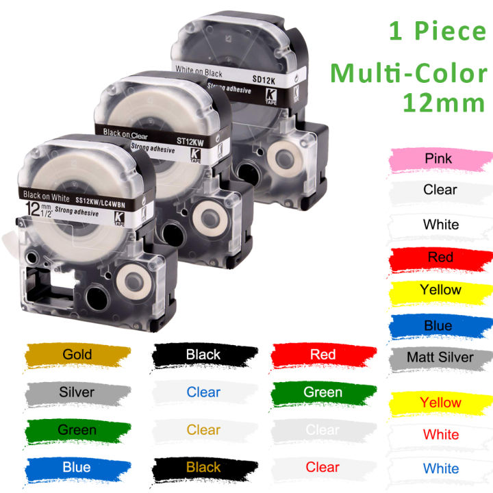 Multicolor 12mm*8m SS12KW LC-4WBN Label Tapes Compatible Epson/KingJim ...