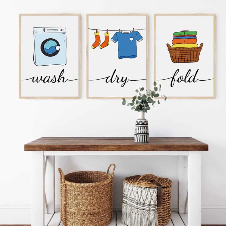 Colorful Laundry Room Wall Art Poster Wash Dry Fold Repeat Sign Pattern ...