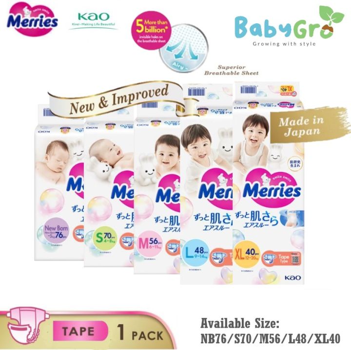 Bundle Set of 4 *** Original KAO Merries Super Premium Tape Diaper | Lazada
