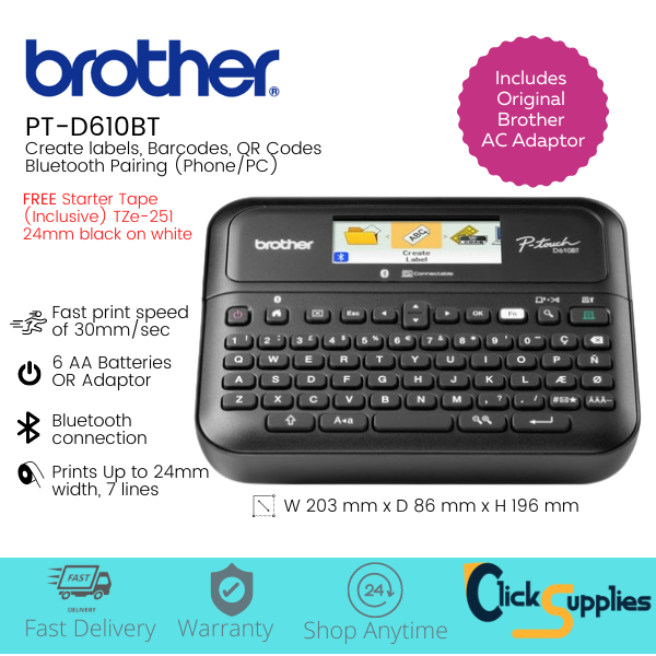 Brother Label Printer PT-D610BT Bluetooth PC Connection Prints up to ...