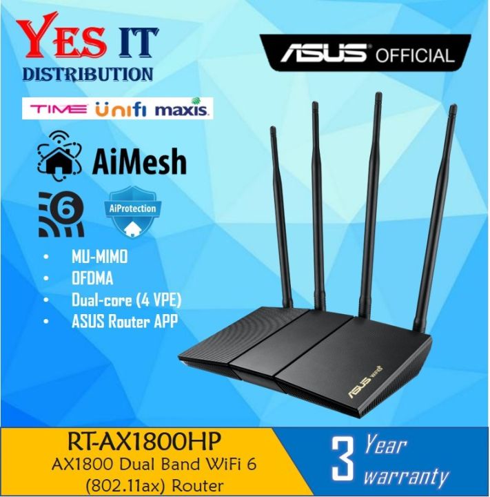 Asus RT-AX1800HP AX1800 Dual Band WiFi 6 with Ultra-fast WiFi Speed MU ...