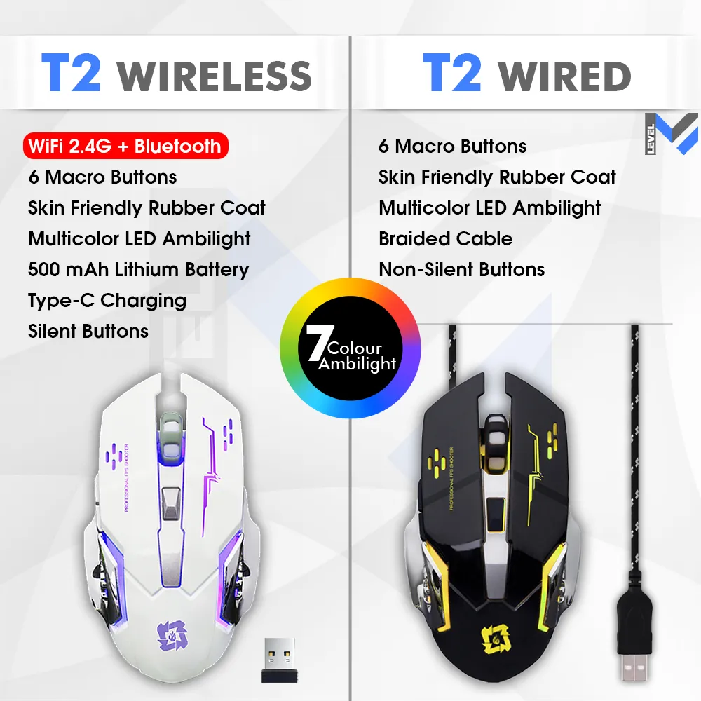 Gaming mouse DUAL MODE WiFi + Bluetooth 6D/7D Silent Wired Wireless ...
