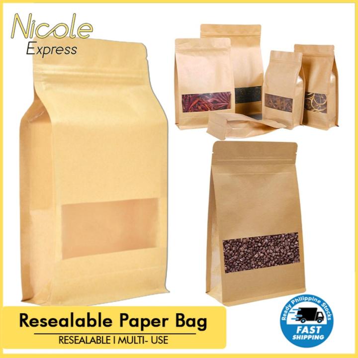 Kraft Paper Bags Reusable Zip Lock Notch Matte Clear Window Bags ...