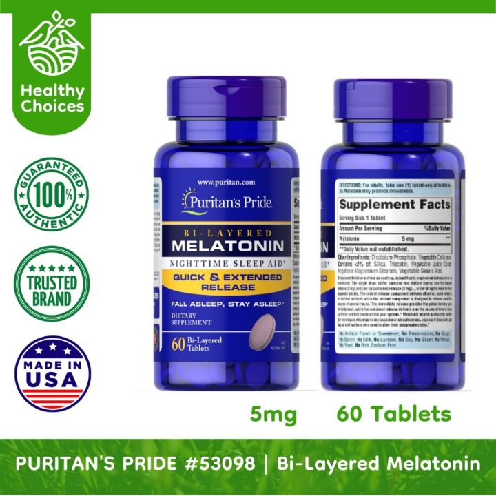 PURITAN'S PRIDE 53098 EXP: 8/2024 Bi-Layered Melatonin 5 mg 60 Bi ...
