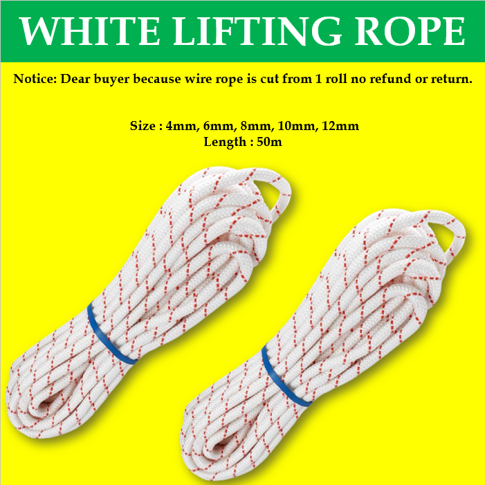 MAGO 1 roll (50m) 4-14mm White Lifting Rope Safety Rope, Braided Rope ...
