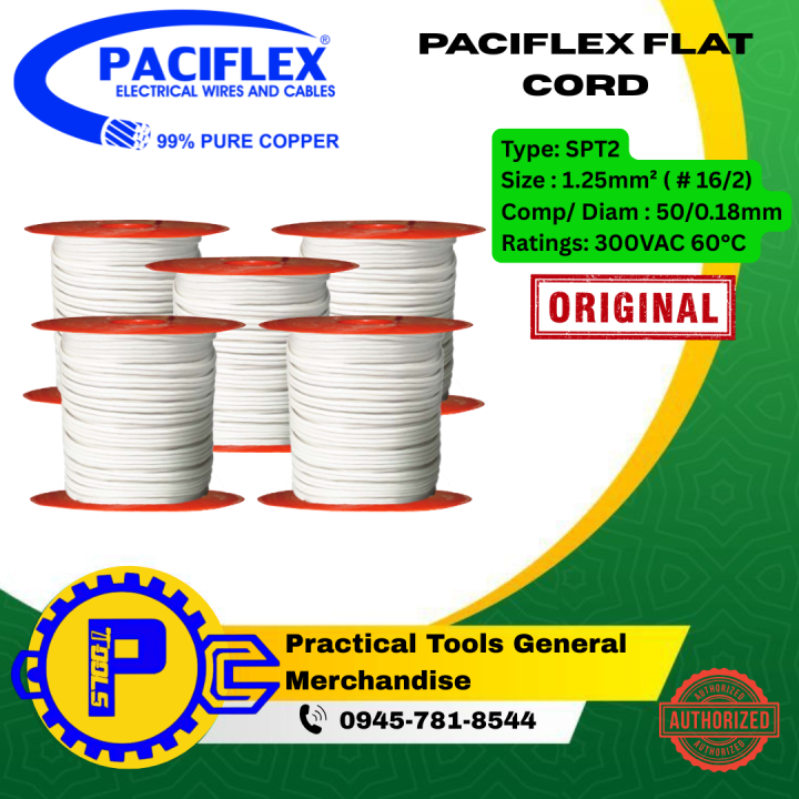 PACIFLEX Roll Flat Cord 1.25mm² (#16/2) (Lenghth: 150meters) 300VAC 60 ...