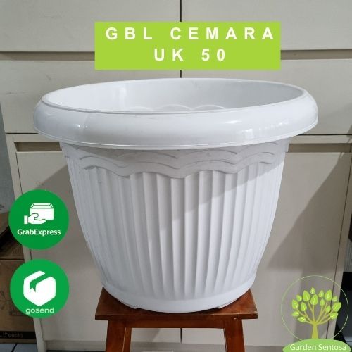 Pot Bunga Plastik Besar UK 50 GBL Cemara Warna Putih - Pot Tanaman ...