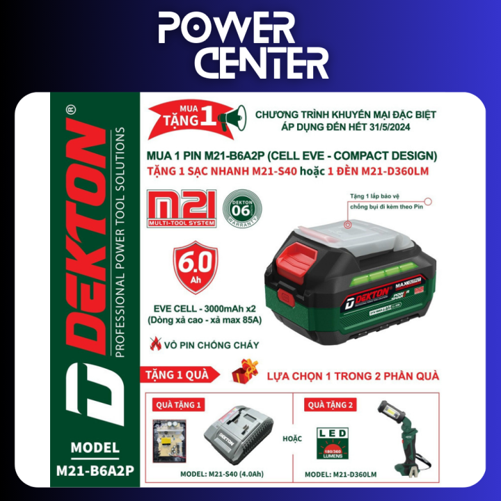 PIN DEKTON 21V / 6.0AH (2 HÀNG 5 CELL) CHÂN PIN PHỔ THÔNG - M21-B6A2P ...