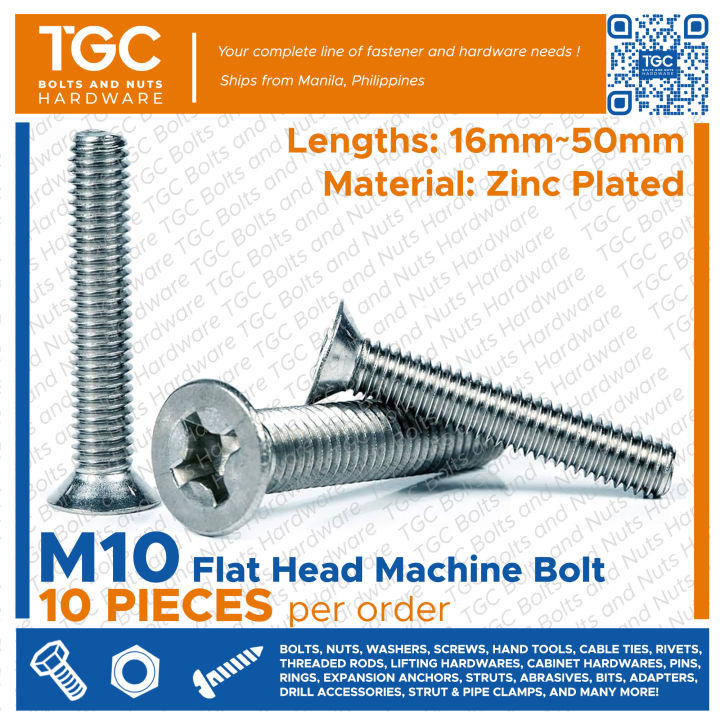 TGC 10PCS M10 ( 10mm ) x 15 up to 50mm Flathead JF / Bolt Stove / Bolt ...