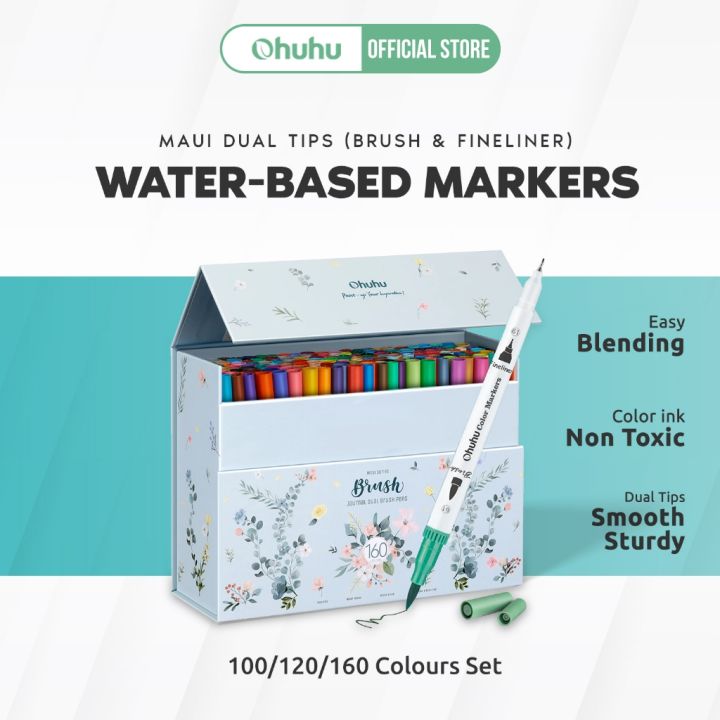 ♩Ohuhu Water-Based Dual Tips Color Marker Pens - Brush Fineliner ...