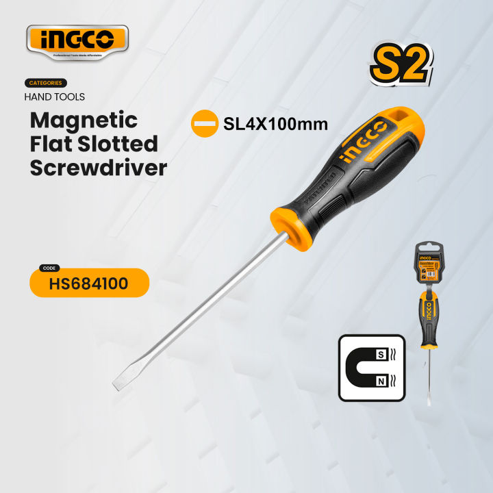 Ingco 100MM Industrial Magnetic Flat Slotted Screwdriver SL4 Round ...