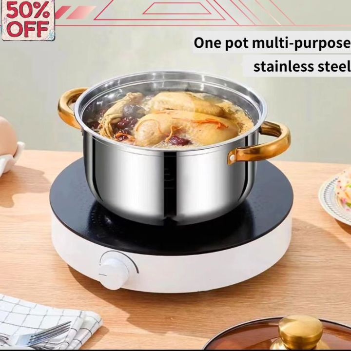 Stainless Steel Stockpot With Lid Double Handles Cooking Pot Thick ...