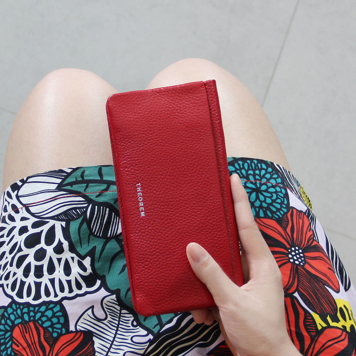 RAY -กระเป๋าสตางค์ใบยาวหนังแท้ สีแดง THEOREM | Lazada.co.th