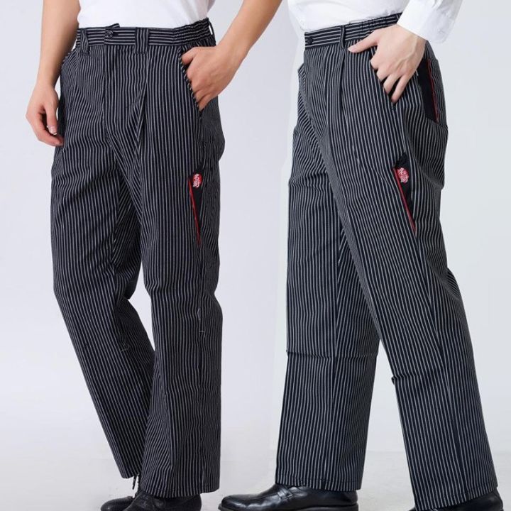 Men Chef Food Service Loose Trousers Striped Kitchen Work Wear ...
