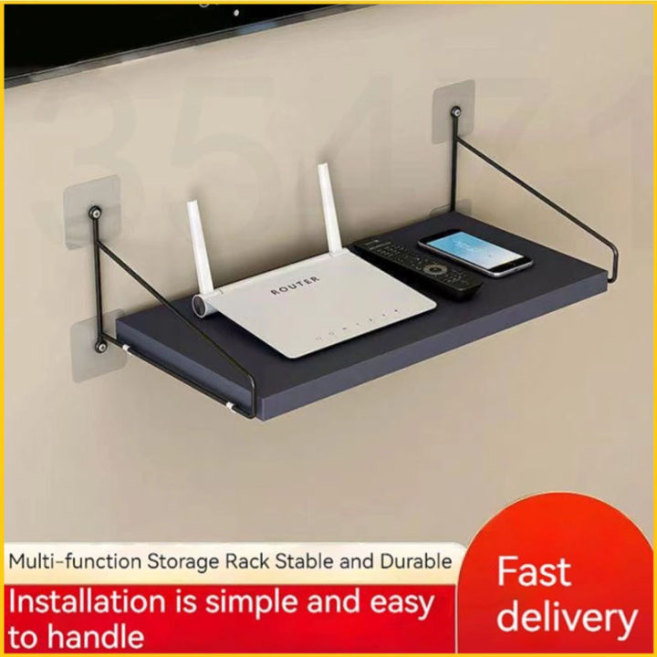 Wall mounted shelves no punching rack TV set-top box storage rack WiFi ...