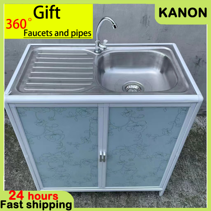 Portable Kitchen Glass Double Sinks with Cabinets Aluminum Racks with ...