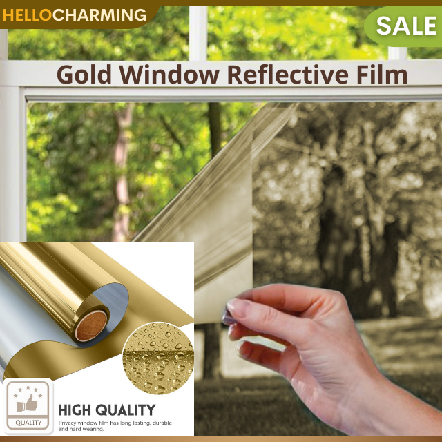 HELLO CHARMING Gold Reflective Glass Sticker Tint Privacy Film Sticker ...