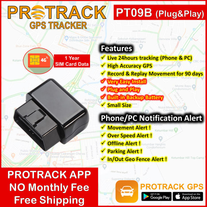 GPS Tracker PT09B OBD2 Plug & Play [12 Months GPS Data Included] for ...