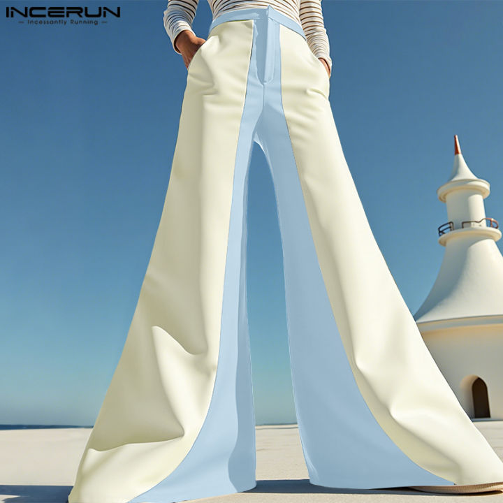 INCERUN Pants For Men Streetwear Fashion High Waist Stitching Color ...