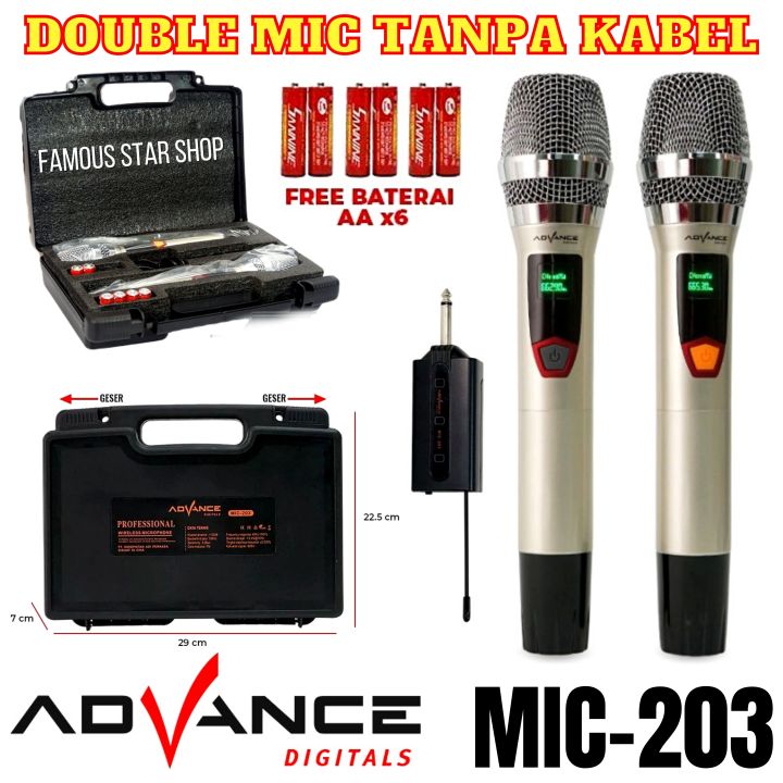 Advance MIC-203 Profesional 2 Mic Wireless Microphone Karoke Mic Bagus ...