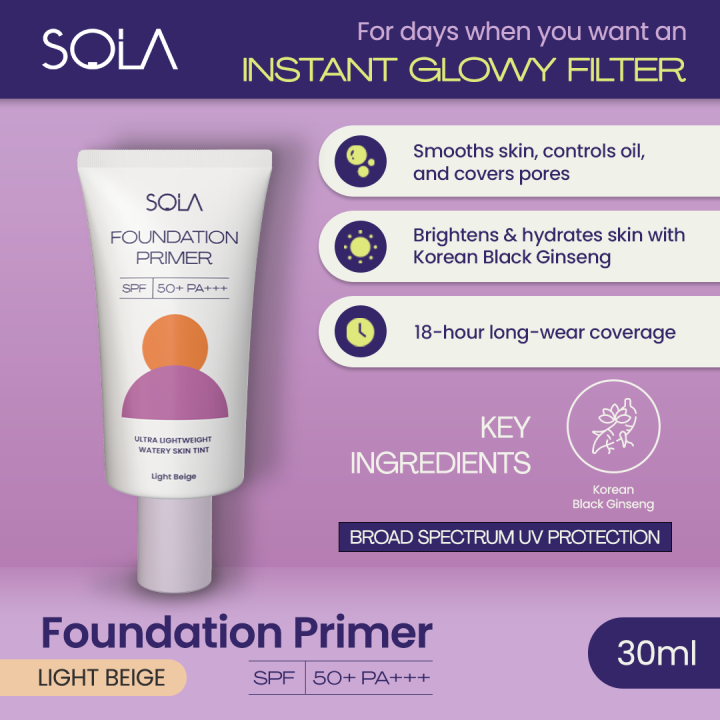 Sola Foundation Primer SPF50PA+++ 30ml - Light Beige (Tinted Sunscreen ...
