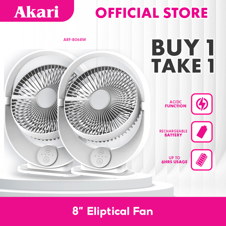 Akari BUY 1 TAKE 1 - 8" Rechargeable Eliptical Fan w/ LED (ARF-8068 ...