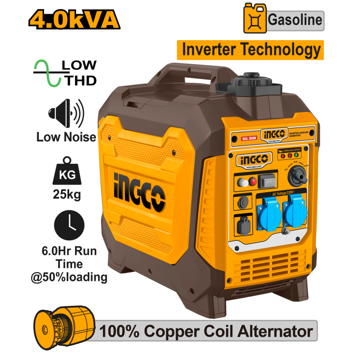 Ingco 6.3L 3800W Inverter Gasoline Generator Copper Coil Alternator 4 ...