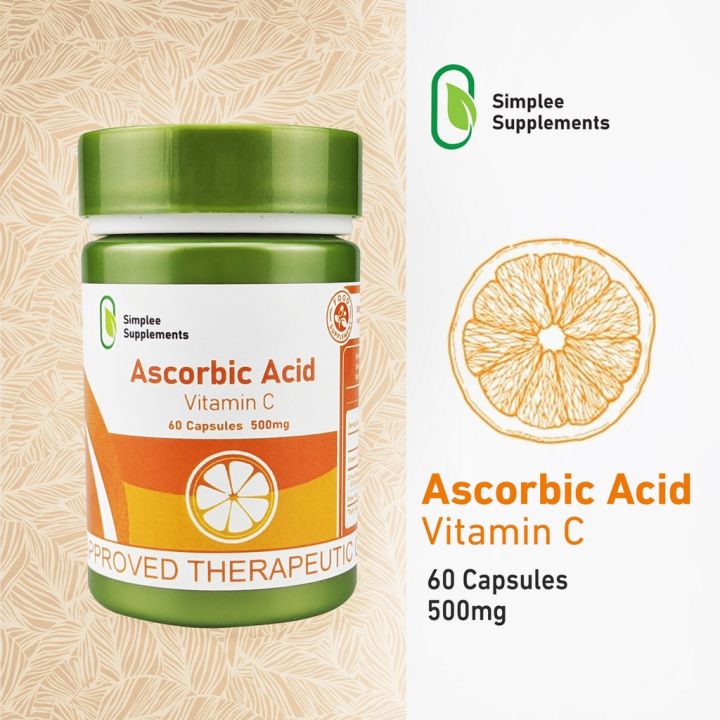 Simplee Ascorbic Acid/Vitamin C Capsule Supplement (60 Vegan Capsules ...