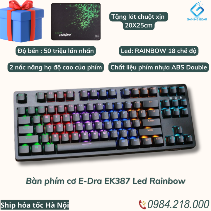 Bàn Phím Cơ E-DRA EK387L Rainbow LED - Bản mới 2022 (Swicth, Blue ...