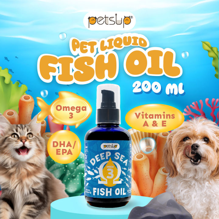 Petsup Pet Fish Oil Liquid 200ml Omega 3 Vitamins EPA DHA for Skin Coat ...