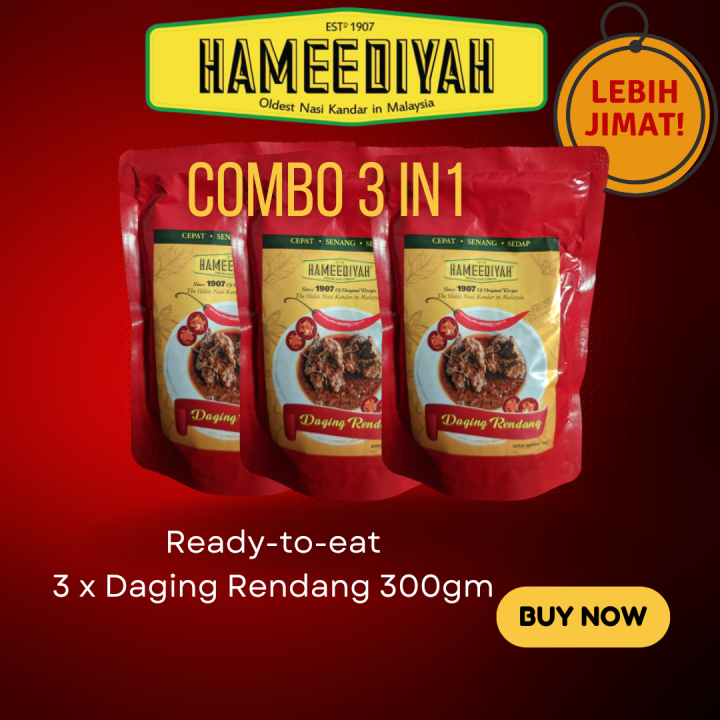 Hameediyah original nasi kandar 3 packs Daging Rendang 300gm ready to ...